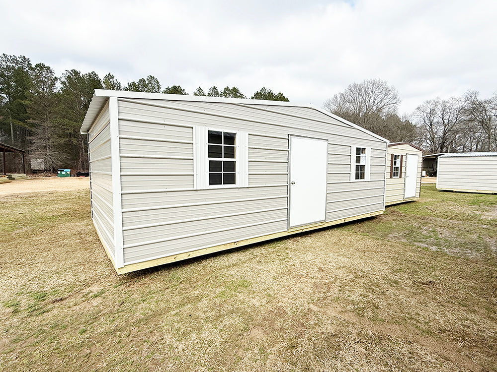 12x24 Regular Roof Portable Building - Gray/Alamo White – Holcomb Buildings
