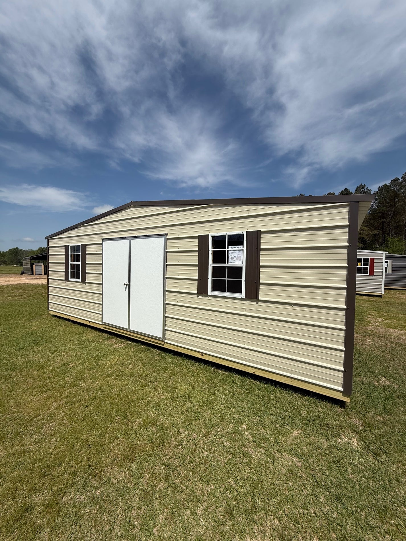 12x24 Regular Roof Portable Building -Light Stone/Brown – Holcomb Buildings