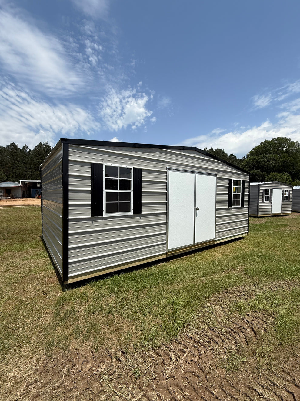 12x20 Regular Roof Portable Building - Gray/Black – Holcomb Buildings