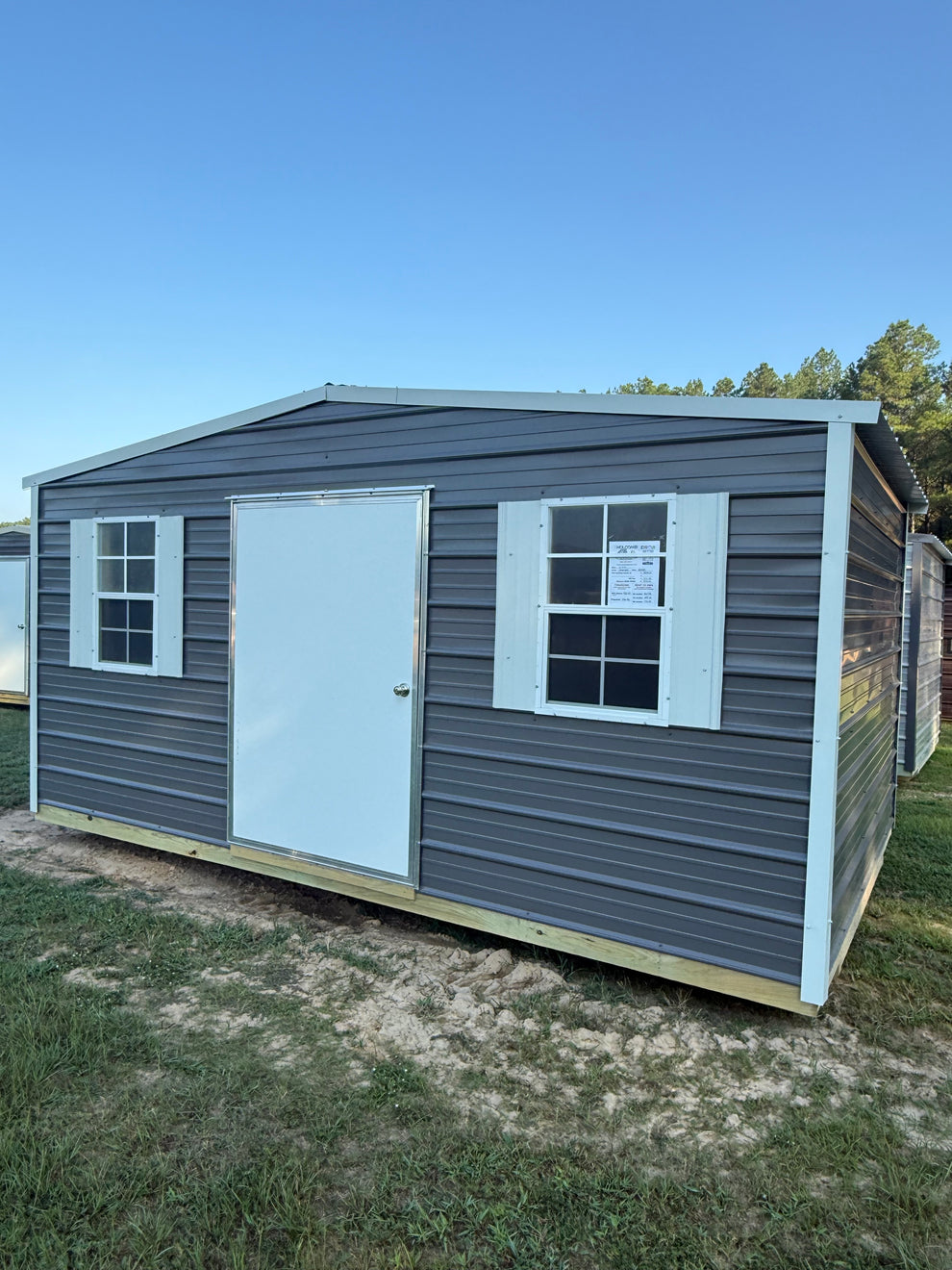 10x16 Regular Roof Portable Building - Charcoal/Alamo White – Holcomb ...