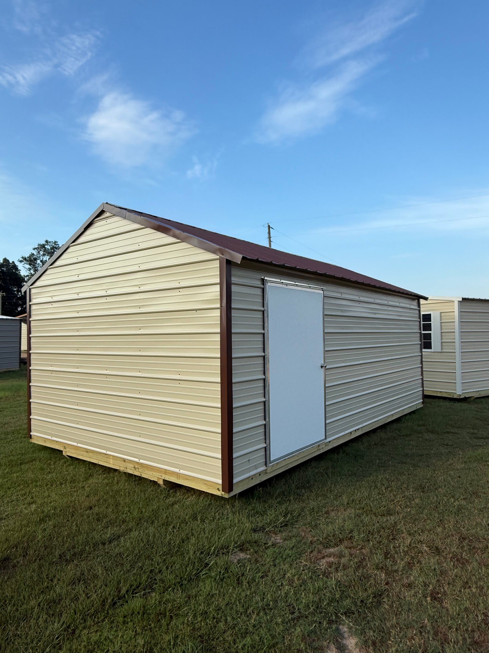 12x20 Peak Roof Portable Building - Light Stone/Brown – Holcomb Buildings