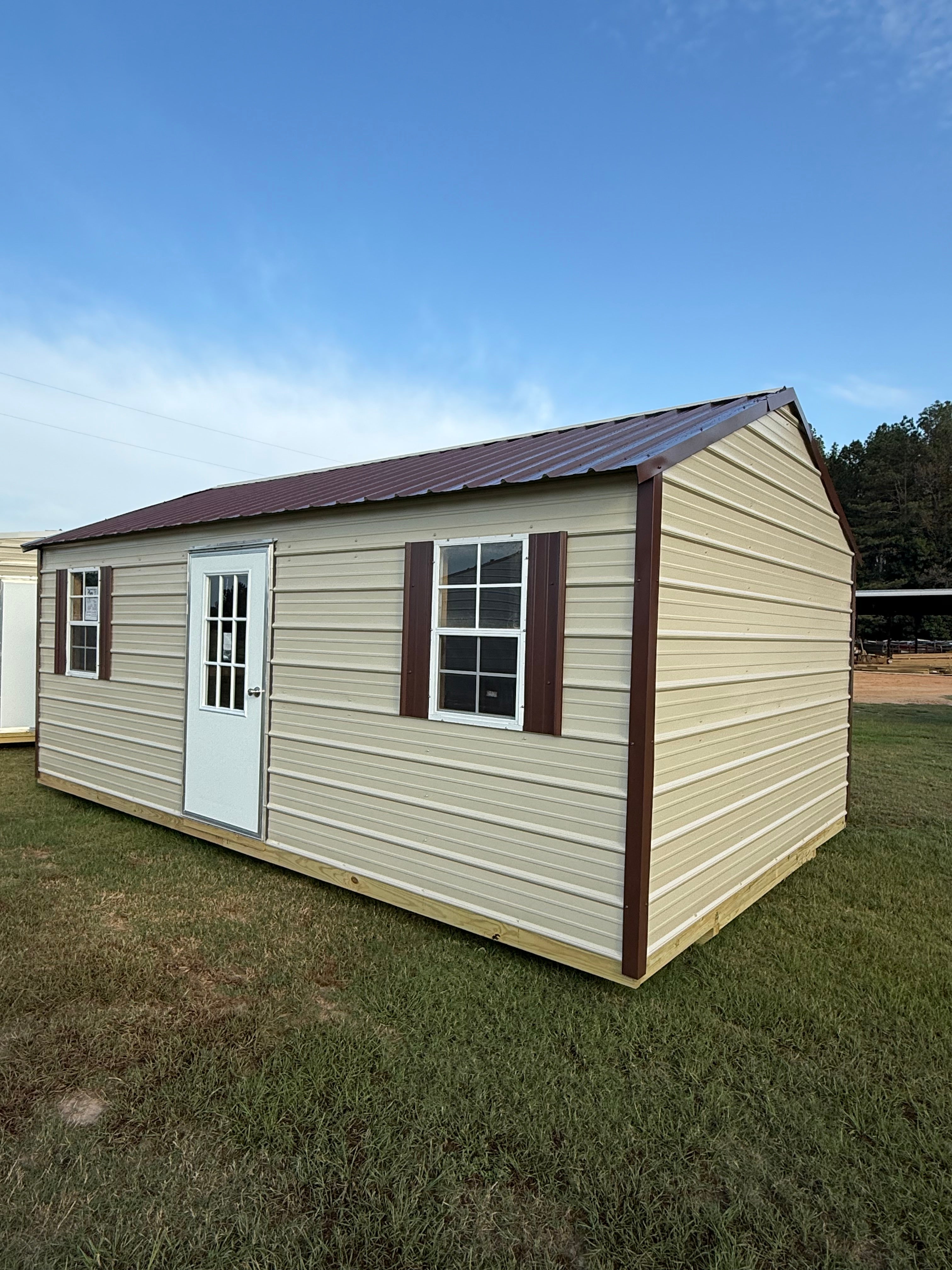 12x20 Peak Roof Portable Building - Light Stone/Brown – Holcomb Buildings