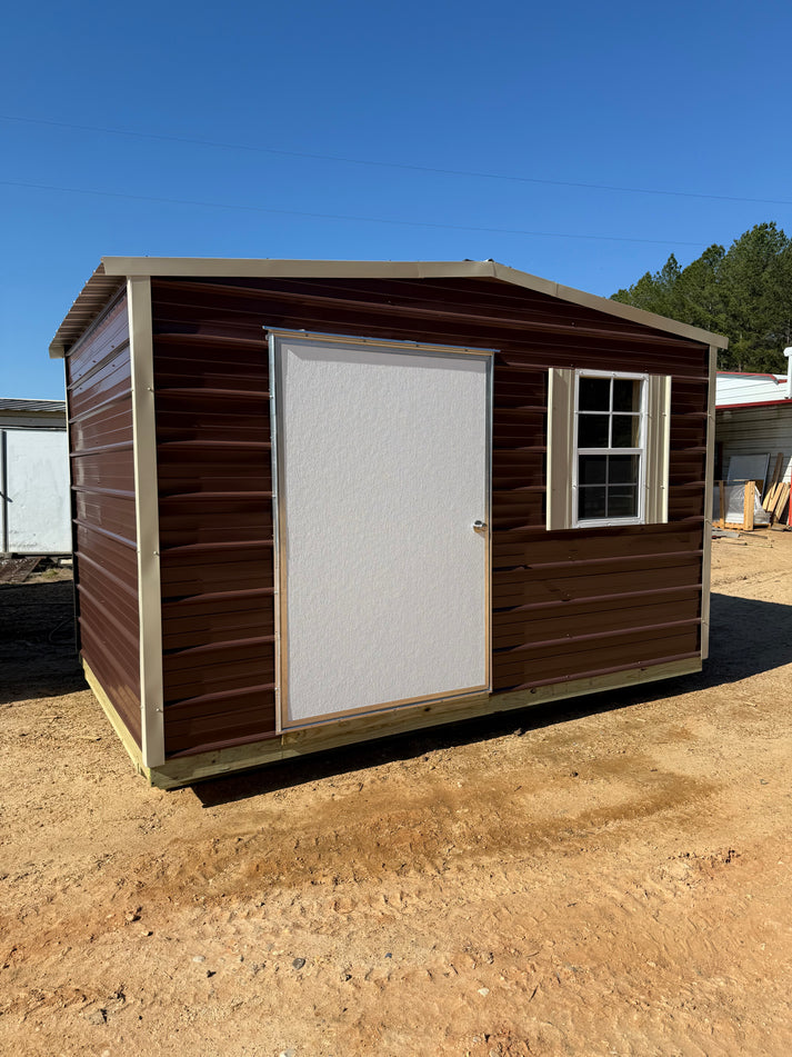 8x12 Regular Roof Portable Building - Brown/Light Stone – Holcomb Buildings