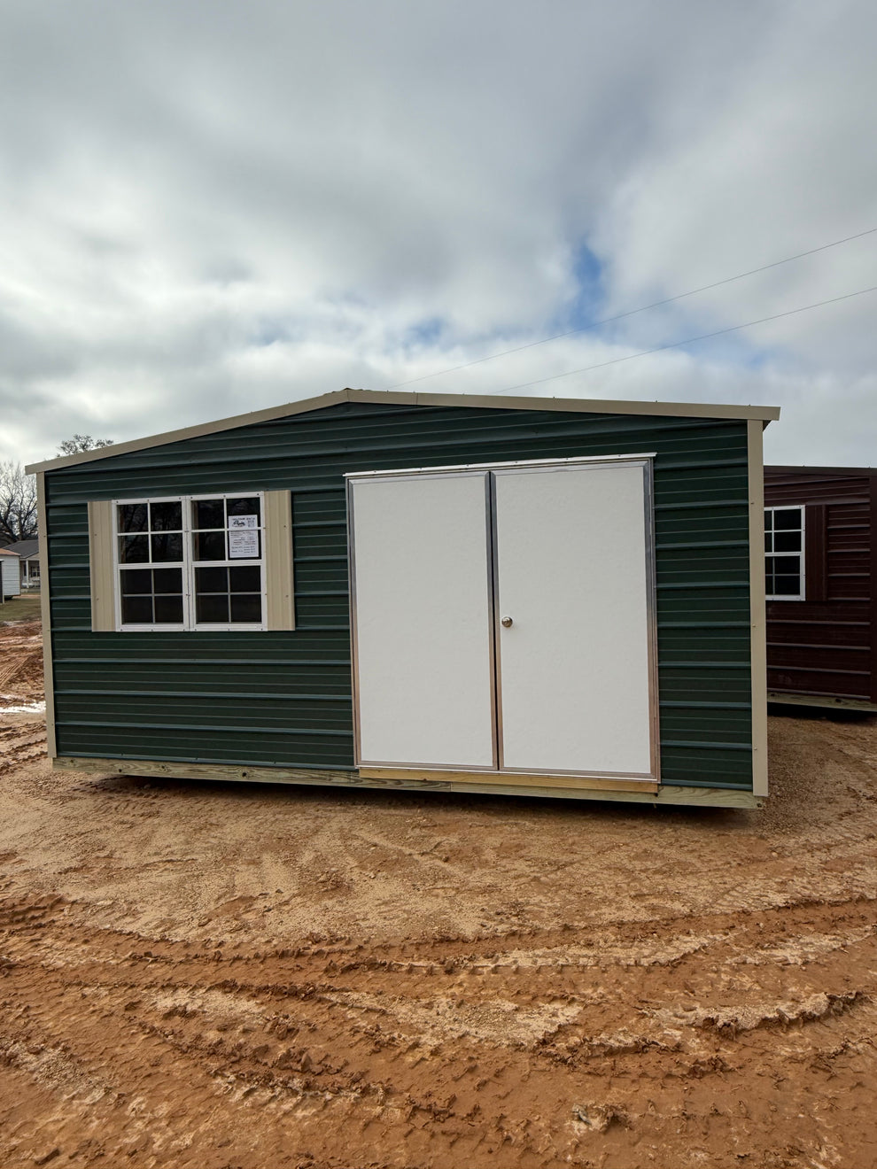 10x16 Regular Roof Portable Building - Hunter Green/Light Stone ...
