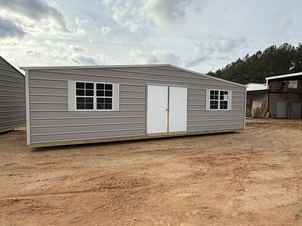 12x30 Regular Roof Portable Building - Gray/Alamo White with Double Do ...